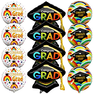 KatchOn, Mylar Graduation Balloons Set - Pack of 12 | Big, 29 Inch, Graduation Cap Balloon, 2024 Graduation Party Decorations | Congrats Grad Balloon, Kindergarten Graduation Decorations Class of 2024