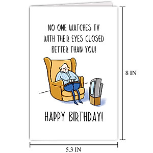 Supoeguk Funny Birthday Card for Men, Hilarious Birthday Card for Dad, Husband, Grandpa, Watches TV with Eyes Closed Card
