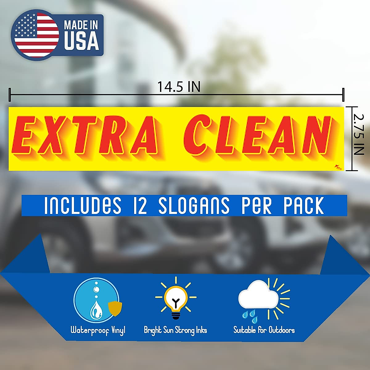 Versa-Tags Windshield Slogan Stickers 12 Pack Each of Low Mileage, Extra Clean, Down, Cash, Buy HERE Pay HERE (60) Window Stickers Total Dealership Stickers Red On Yellow