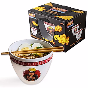 JUST FUNKY Naruto Shippuden Ramen Bowl with Chopsticks | 16 oz Ceramic Soup Mug | Featuring Naruto Uzumaki Eating Ichiraku ramen | Anime Bowl | Home Deco | Naruto Bowl | Officially Licensed