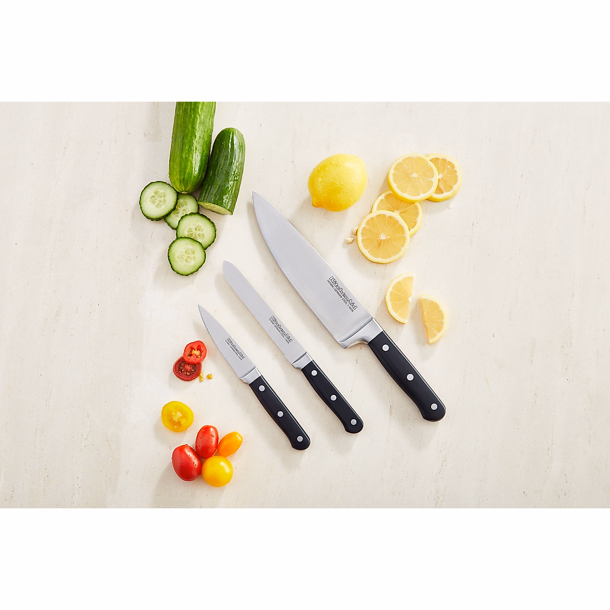 KitchenAid KKFTR3SSOB 3 Piece Classic Forged Series Starter Triple Rivet Cutlery Set, Onyx Black