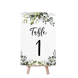 Printed Party Table Card Numbers Set, 1-25 and Head Table Card, Greenery