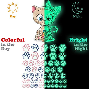 Glow in The Dark Cat Stickers with Dog and Fish, Wall Decals Sticker for Kids Bedding Room, Great for Birthday Gift Glowing Cat for Girls and Boys