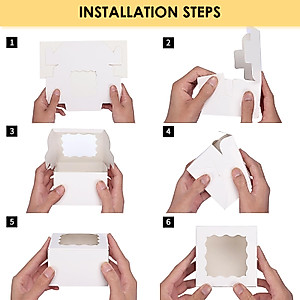 Moretoes 50pcs 4x4x2.5 Inches White Bakery Boxes with Window, Cookie Boxes, Mini Cake Boxes, Dessert, Pastry, Small Treat Boxes