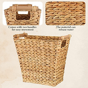 Eaasty 2 Pcs Wicker Waste Basket Woven Wicker Trash Can Bathroom Wastebasket with Wooden Handle for Bedroom Storage 12.8 x 7.6 x 12.4 Inch(Brown)