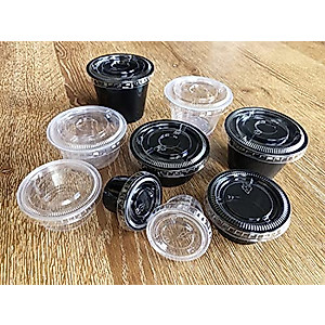 4U'LIFE 2 oz.Black Plastic Souffle Cup/Portion Cup With Lids-50 Sets