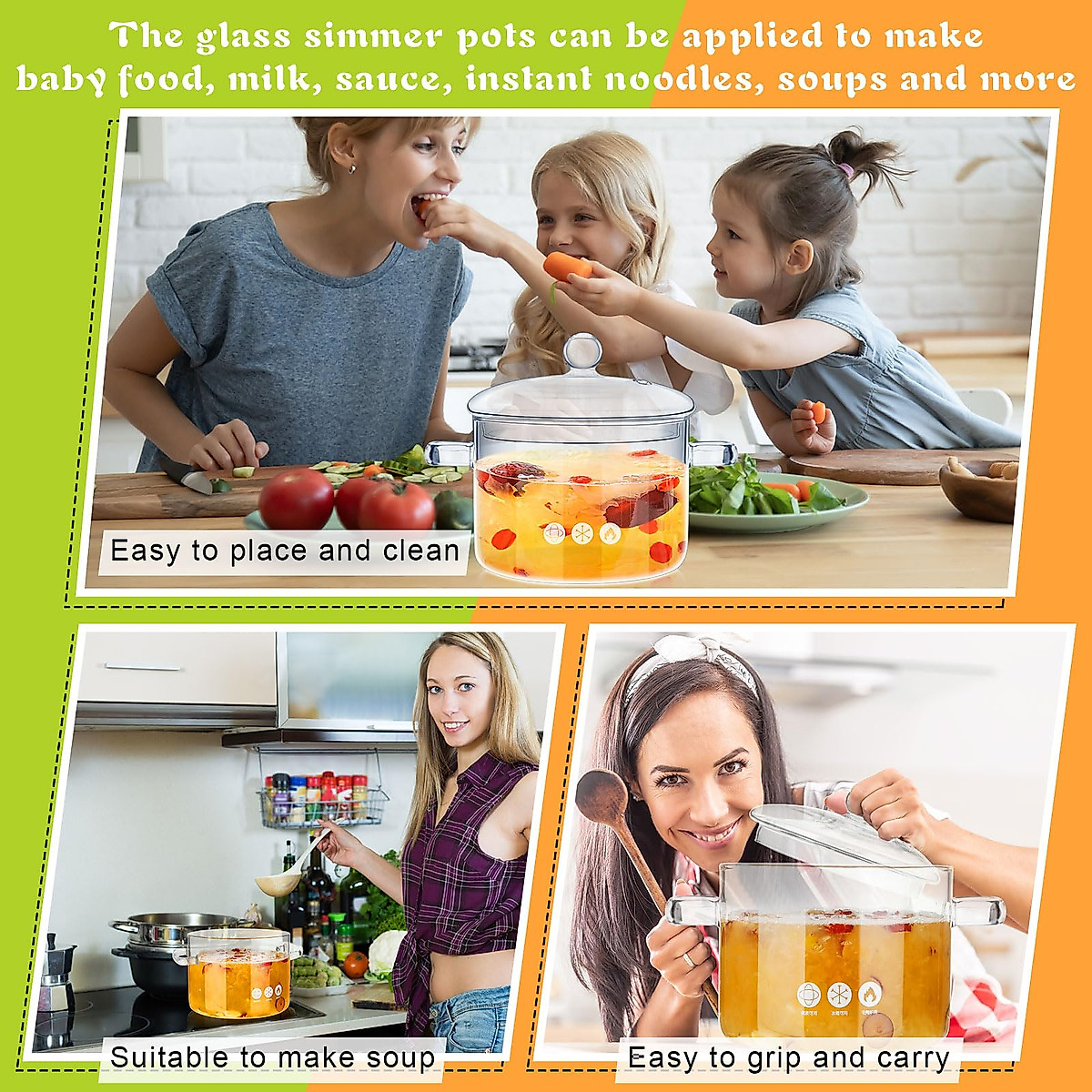 2 Pcs Glass Pots for Cooking on Stove Set Glass Saucepan with Cover Heat Resistant Clear Pots and Pans Set Stovetop Glass Cookware Simmer Pot with Lid for Soup Milk (1.3 L, 1.9 L, Trendy Style)