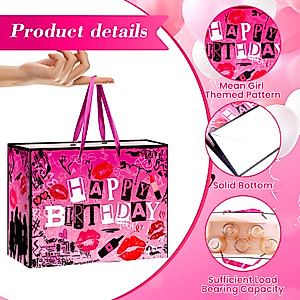11.8”Large Pink Gift Bag for Girls Birthday, Happy Birthday Gift Bag with Greeting Card Tissue Paper Pink Black Women Birthday Gift Wrapping Paper Bags for Girl Birthday Decorations Party Supplies