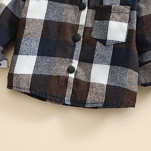 Kids Little Boys Girls Baby Long Sleeve Button Down Hooded Plaid Shirt Red Plaid Flannel Outfits (Coffee, Tag 80, US 6-12 Months)
