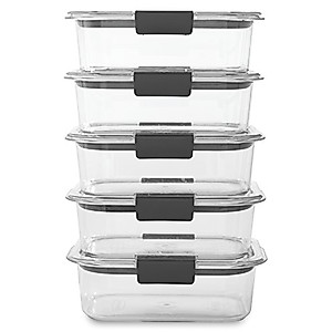 Rubbermaid 10-Piece Brilliance Food Storage Containers with Lids for Lunch, Meal Prep, and Leftovers, Dishwasher Safe, 3.2-Cup, Clear/Grey, 5-Pack