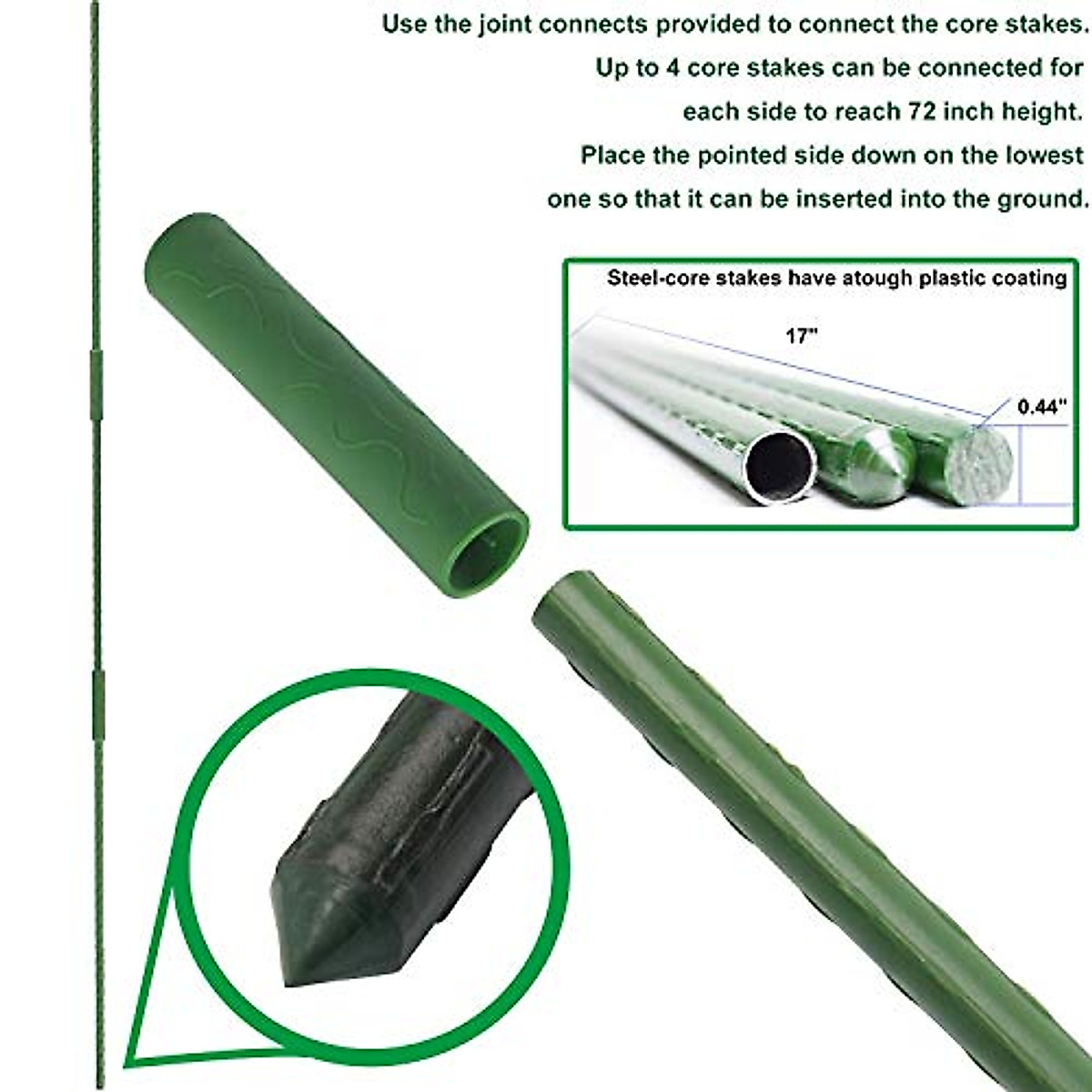 CKE 3 Pack Tomato Cage – Plant Stakes and Support with Clips - Upto 72 inches Tall with 40 Pcs Clips + Garden Twist Ties