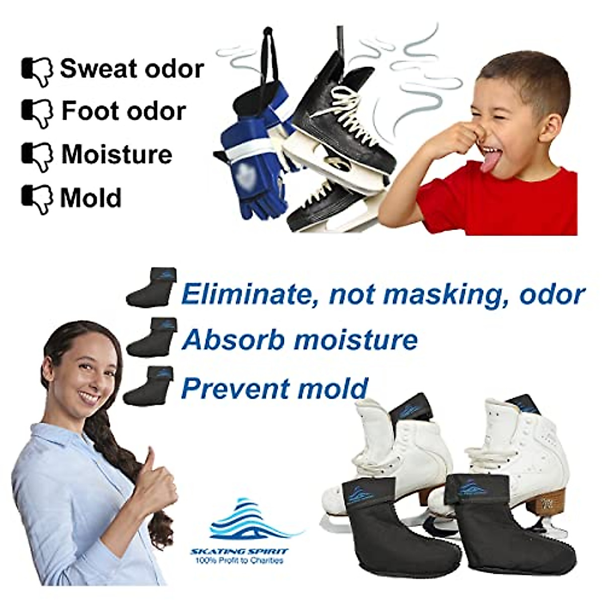 Odor Eliminator Moisture Absorber (1 pair) for Ice Skates, Roller Skates, Hockey Skates, Ski Boots, Work Boots, Sneakers