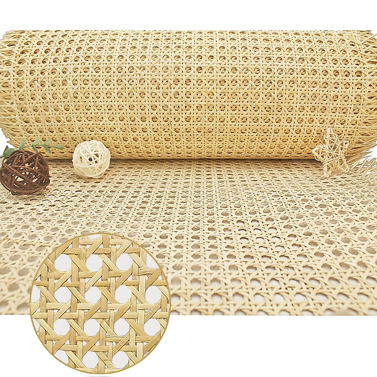 18" Widthx3.3 Feet Open Natural Rattan Webbing Cane Webbing Roll Sheet Supplies Kit,Rattan Cane Caning Material Roll Sheet, Ratan Cane Mesh Fabric,Cane Woven Weave for Chairs Furniture Caning Projects