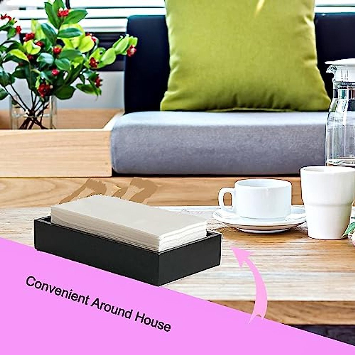 Bamboo Guest Towel Holder In Black (9.75"x 5.50"x 2") – Bathroom Napkin Tray – Multipurpose Organizer & Accessory Box - For Guest Bathroom, Desk, Dining Table, Kitchen Counter & Drawers