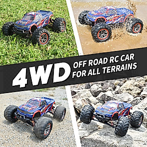 Hosim 1:10 Large Size 48+ KMH 4WD High Speed RC Monster Trucks,Hobby Grade RC Cars for Adults Boys Remote Control Vehicle 2 Batteries for 40+ Min Play Gift for Kids(Blue)