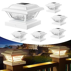 ELECLINK Solar Post Cap Lights 6 Pack, Warm White Solar Outdoor Post Lights, Waterproof Fence Post Cap Lights Solar Powered Fit 3.5x3.5 4x4 4.5x4.5 5x5 5.5x5.5 Post for Garden Fence Deck Yard