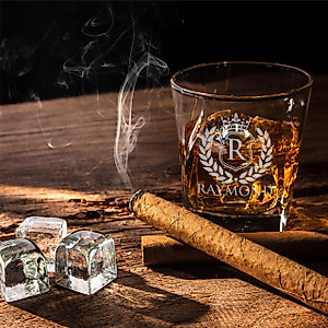 Amazing Items Set of 4 - Whiskey Gifts for Men, Personalized Whiskey Glasses w/Name & Initial - 9 Designs - 9 oz, Limited Edition Monogrammed Rocks Glasses for Whiskey, Dad Gifts