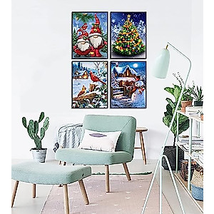 KYOQFVN Paint by Numbers for Adults Beginner & Kids, 4 Pack DIY Oil Painting Kit on Canvas with Paintbrushes and Acrylic Pigment, Arts Craft for Home Wall Decor- 4 Sets 9.8" W X 13.8" L