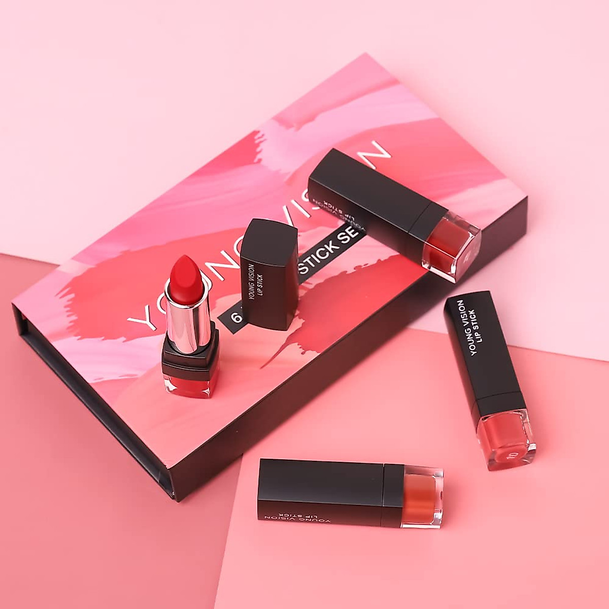 YOUNG VISION Classic Colors Lipstick, Lip Stick Bundles Gift Box Set, Matte Nude Finish, Retractable, 6 Packs