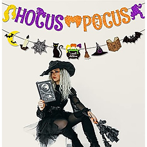 PTFNY Glittery Hocus Pocus Banner Hocus Pocus Halloween Decorations Halloween Witches Party Banner for Hocus Pocus Halloween Party Decorations Supplies