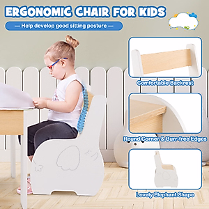 HONEY JOY Kids Table and Chair Set, 4-in-1 Children Wooden Activity Table and 2 Chairs for Art Craft, Reversible Blackboard, 3 PCS Toddler Furniture with Storage, Gift for Boys Girls (Natural)