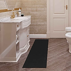 Machine Washable Solid Non-Slip Rubberback 2x5 Modern Runner Rug for Hallway, Kitchen, Living Room, Bedroom, Entryway, 20" x 59", Black