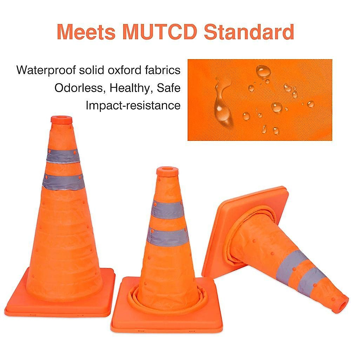 hatatit 4 Pack 18" Collapsible Traffic Cones PVC Safety Road Parking Cones Fluorescent Orange Up Reflective Safety Cones