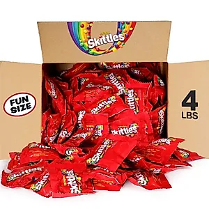 Skittles Original Fun Size Chewy Candy Bulk Individually Wrapped, Candy Bags for Party Favors - 4 Lb Bulk Box