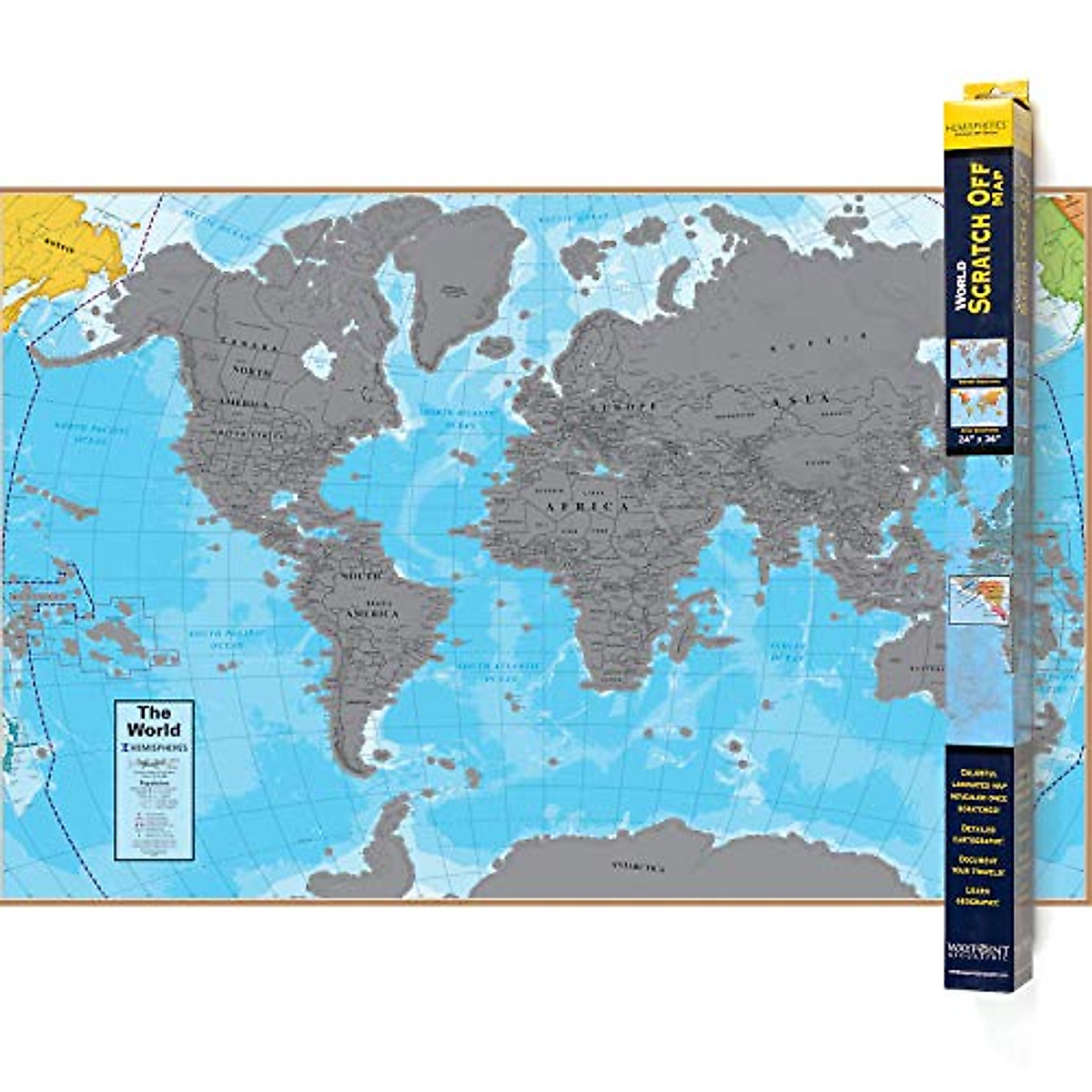 Waypoint Geographic Scratch-Off World Wall Map, Laminated World Map Poster, Educational Wall Art For Home, Classroom, or Office, Unique Gifts, 24” x 36”