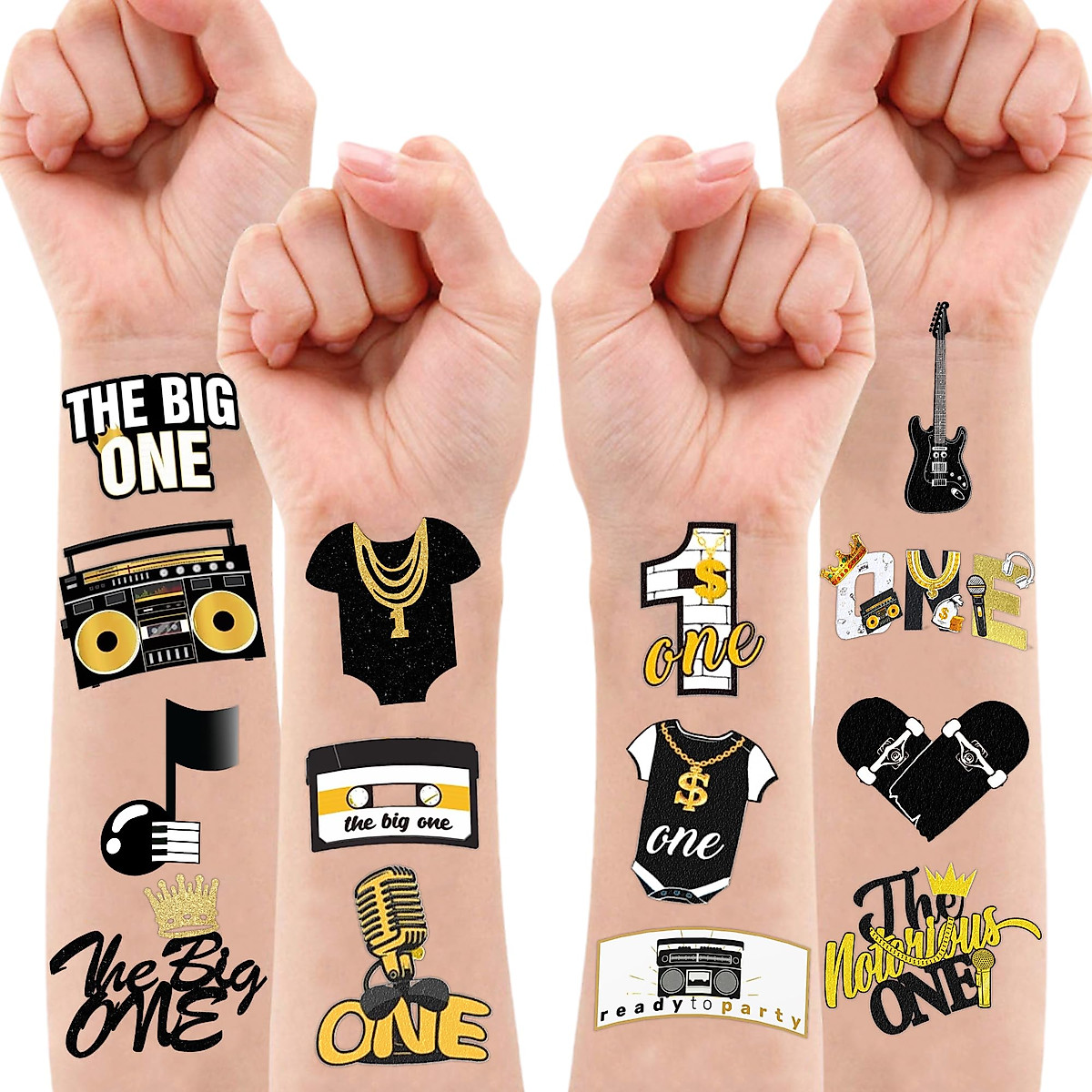 Notorious One Temporary Tattoos Big One Party Decorations Favors Supplies Hip hop Themed Cute Stickers 10 Sheets 100 PCS Gifts for Baby Girls Boys Class School Carnival