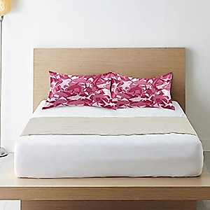 Sharks Camo Pink Pillow Covers Silk Pillowcase for Hair and Skin Soft Smooth Breathable Cooling Satin Pillowcase Standard Size Pillow Case for Bedroom Bed Sleeping (20x30 Inch)