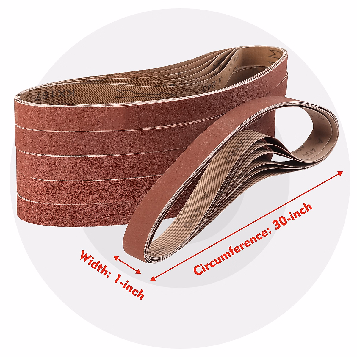 WORKPRO 36 Pack 1 x 30 Inch Sanding Belts, Sandpaper Kit, Aluminum Oxide Abrasive Belts, 6 PCS Each of 60/80/120/180/240/400 Grit, Belt Sander Tools for Woodworking, Metal Polishing, Knife Sharpening