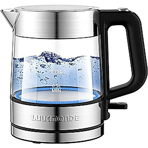 LUUKMONDE 1500W Electric Kettle, 1 L Glass Tea Kettle Light Weight, Cordless Water Boiler with LED Indicator, Auto-Shutoff & Boil-Dry Protection, BPA Free