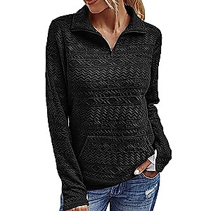 iHPH7 Women's Quilted Pattern Lightweight Zipper Long Sleeve Plain Casual Hoodie Ladies Sweatshirts Waffle Pullovers Shirts Tops