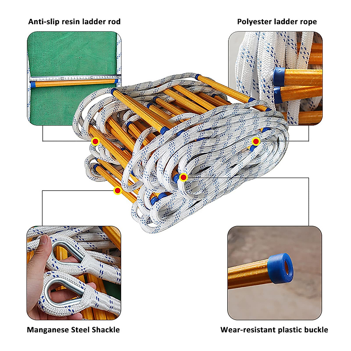 QWEASDF Fire Escape Ladder, Flame Resistant Safety Rope Ladder, Emergency Fire Ladder, with Buckle, Fast to Deploy in Fire, Reusable, Sturdy and Strong, for Home, Office, Outdoor,5m/16.4ft