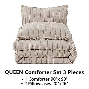 Andency Khaki Comforter Set Queen Size, 3 Pieces Tufted Boho Comforter Set for Queen Bed, Lightweight Fluffy Bedding Set for All Seasons (90x90 Comforter & 2 Pillowcases)