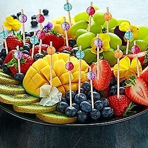 ALINK 100-Pack Cocktail Picks, Colorful Pearl Fancy Toothpicks for Appetizers, Wooden Food Picks Skewers for Food, Drinks, Fruits Party, Charcuterie Accessories - 4.72 inch