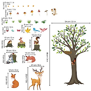 decalmile Animal Forest Tree Wall Stickers Fox Bird Deer Wall Decoration Bedroom Kids Baby Nursery