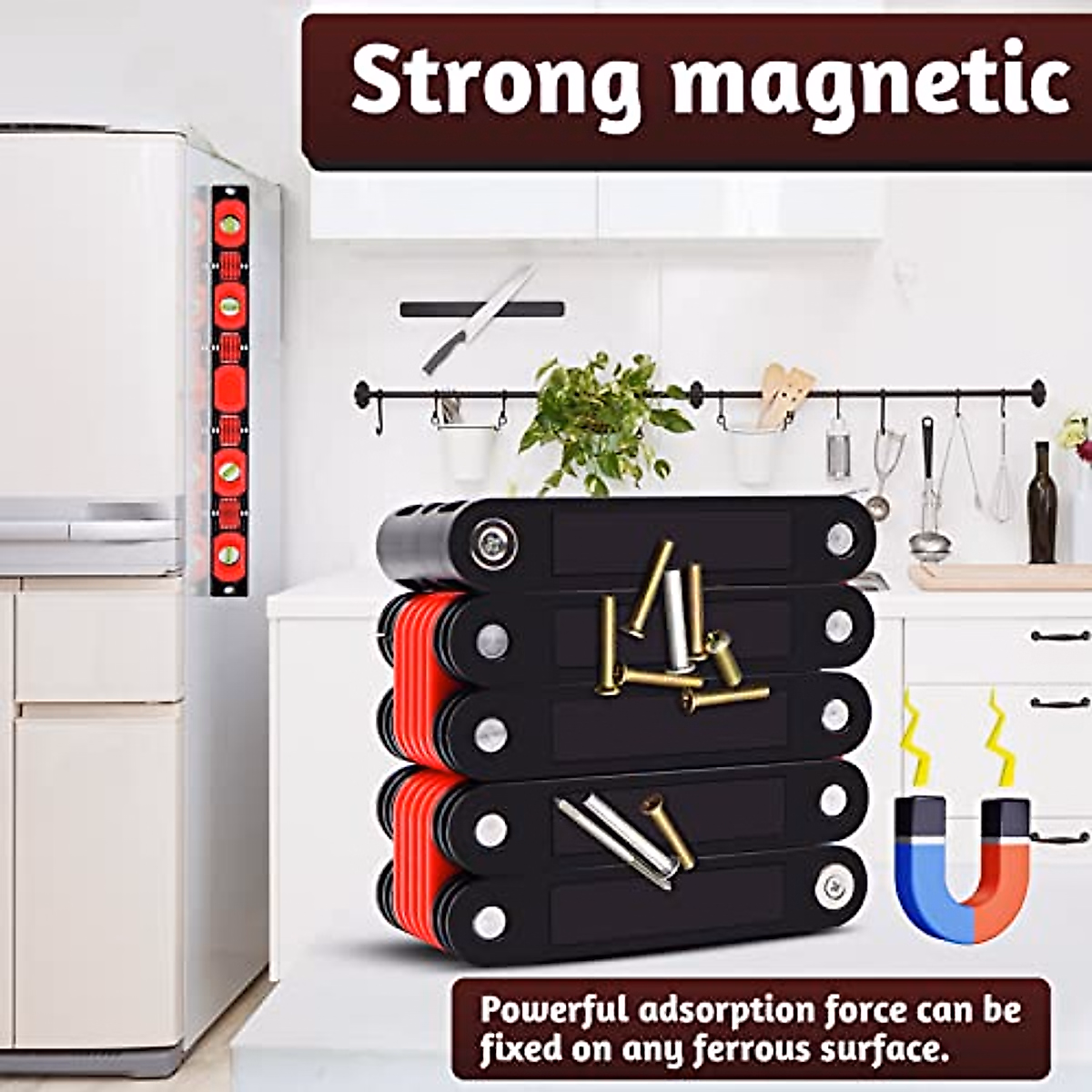Multi-Function Foldable Level Measuring Tool,24 Inch Magnetic Level Tool with 4 Easy to Read Level Bubbles,Precise Leveling Tool for Carpenters,Woodworkers,Fabricators