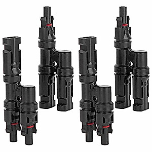 BAITHNA 4 Pcs 2 Way Branch Solar Panel Connector, Male/Female DIY Mount Tool Solar Parallel Connector, 2 to 1 Solar Cable Connectors Between Solar Panels