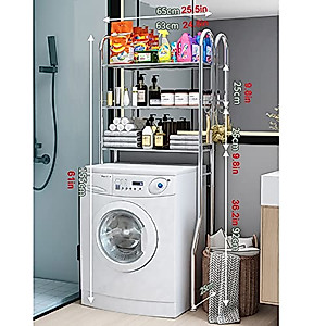 3-Tier Stainless Steel Bathroom Space Saver Storage Shelf, Shelving Unit Over Washing Machine, Laundry Room Organizer Over The Washer Dryer Toilet