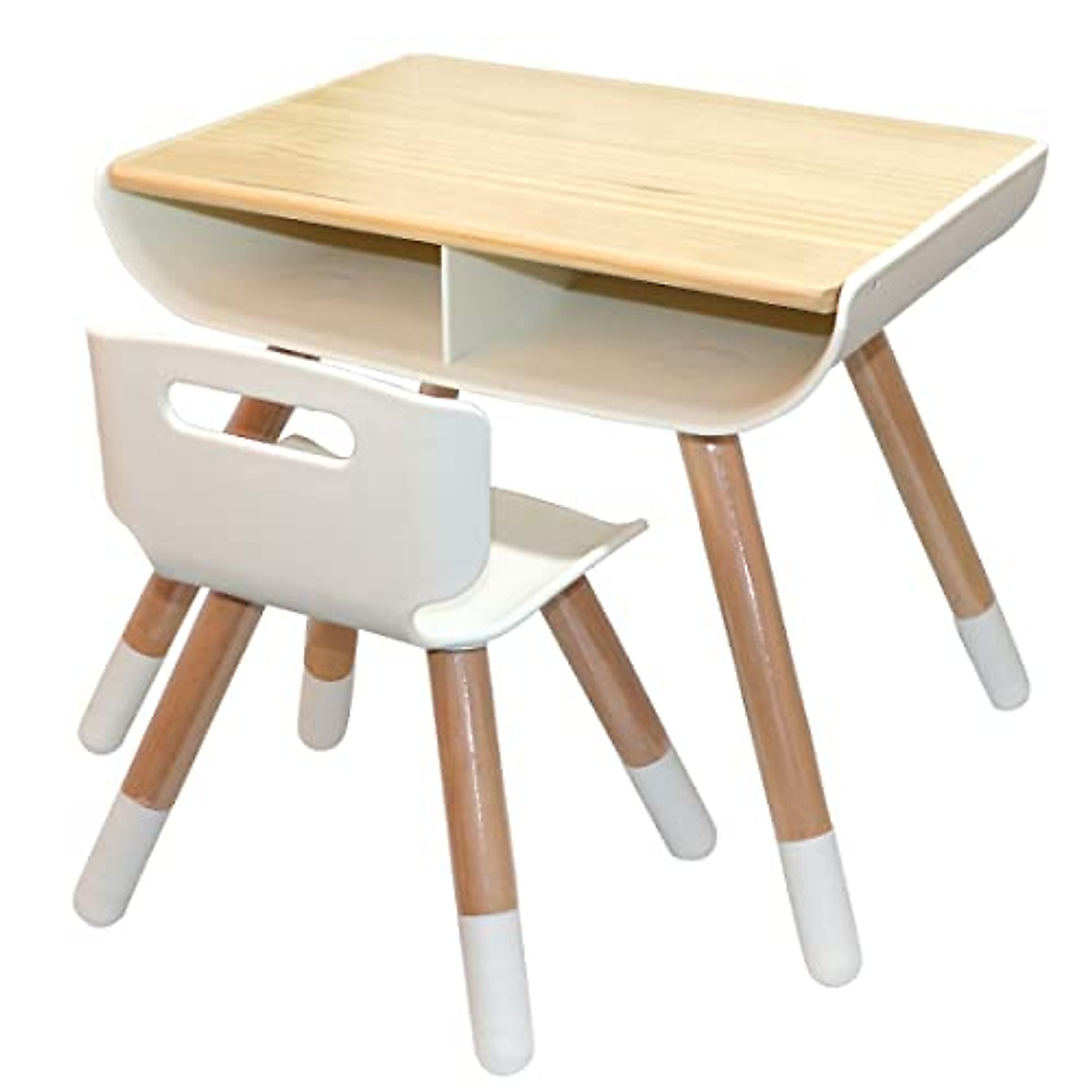 asunflower Toddler Desk & Chair Set Height Adjustable Kid's Table Chairs Set with Storage Modern Design Desk Chairs Set, White