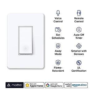 TP-Link Tapo Matter Smart Light Switch: Voice Control w/Siri, Alexa & Google Assistant | UL Certified | Timer & Schedule | Easy Guided Install | Neutral Wire Required | Single Pole | Tapo S505