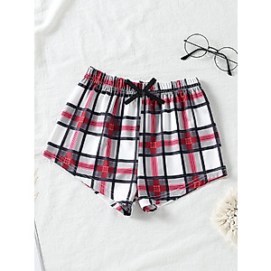 Verdusa Girl's 3pack Plaid Print Elastic Waist Casual Shorts Red White Black 160