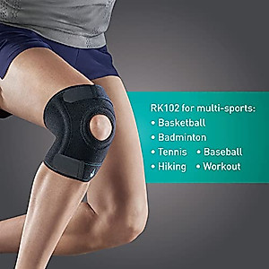 OPPO RK102 Adjustable Knee Brace with Stays- Breathable Neoprene - Supports Injured Knee and Relieves Pain (Black, One Size) Pack of 1