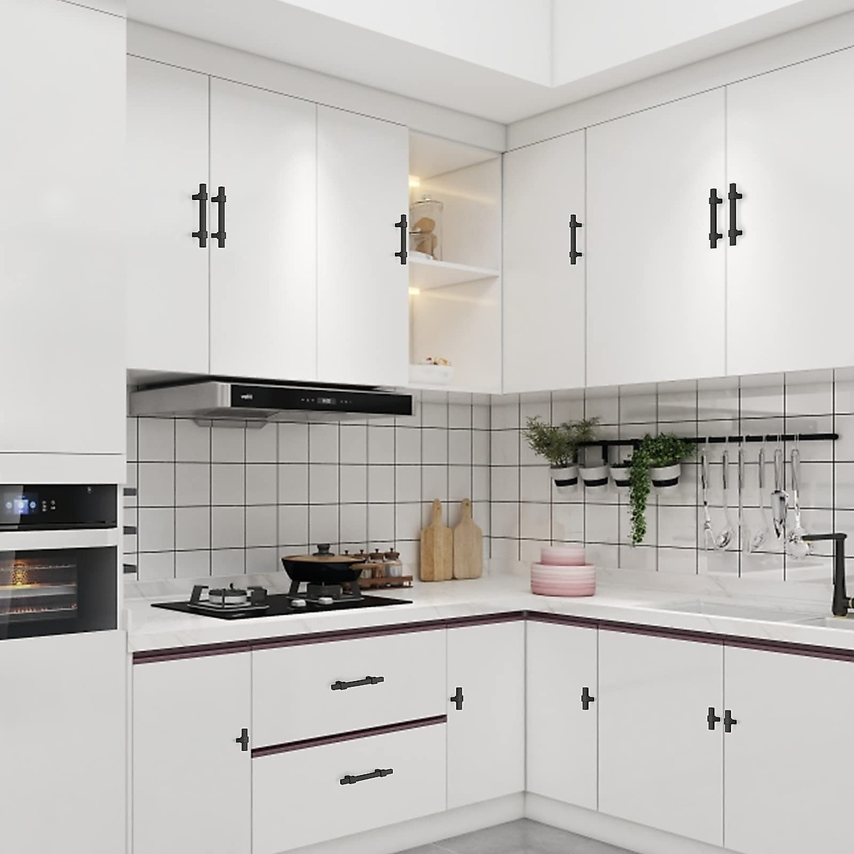 goldenwarm 10 Pack Cabinet Handles Matte Black Cabinet Pulls 3 Inch Hole Center Drawer Pulls Modern Bar Dresser Handles for Bathroom Kitchen Bedroom, Zinc Alloy