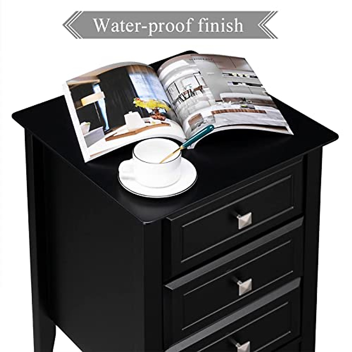 Bonnlo Upgraded 3 Drawers Night Stands for Bedrooms Set of 2, Wooden Black Nightstand Stylish, Modern Bed Side Table/Night Stand for Small Spaces, College Dorm, Kids’ Room, Living Room, 24H