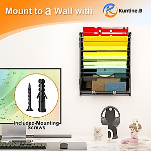 Kuntine.B 7-Tier Hanging File Organizer Vertical Wall File Organizer Wall File Holder, Mesh Magazine Rack Mail Document Organizer for Office School Home (Black, 1 Pack)