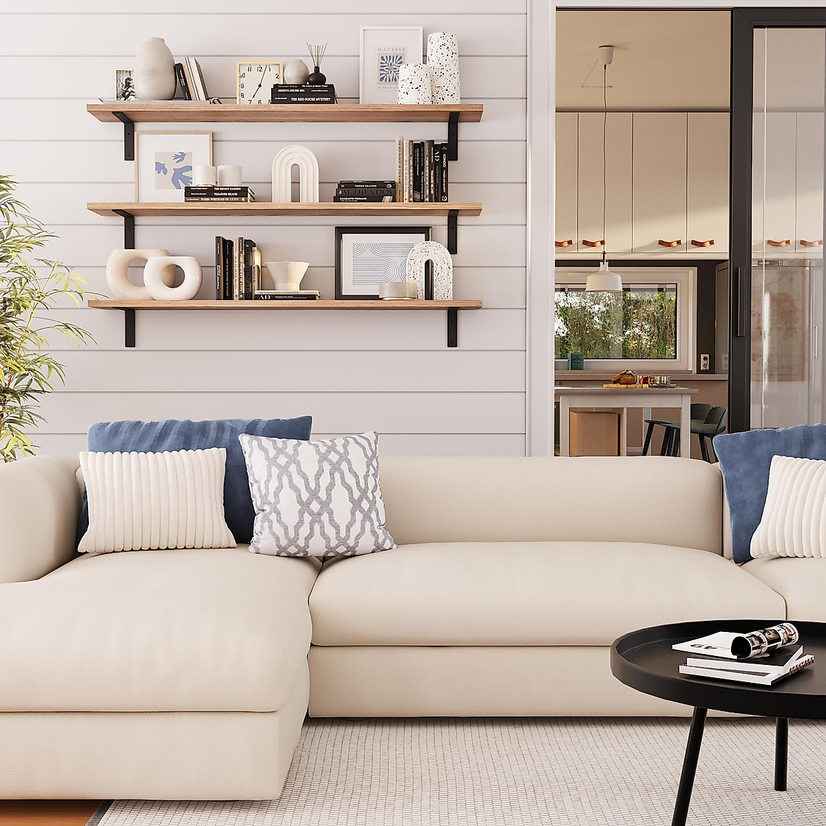 Wallniture Cervo 60 inch Long x 10 in Deep Floating Shelves for Wall Decor, Wall Bookshelf for Living Room, Wall Shelves Home Office, Laundry Room, Floating Shelf Set of 3, Burnt, Wood