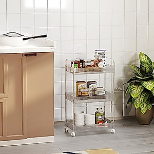 3-Tier Acrylic Rolling Utility Cart with Wheels Multi-Functional Storage Trolley Cart with Clear Trays Movable Storage Cart Organizer for Kitchen Bathroom Living Room Office